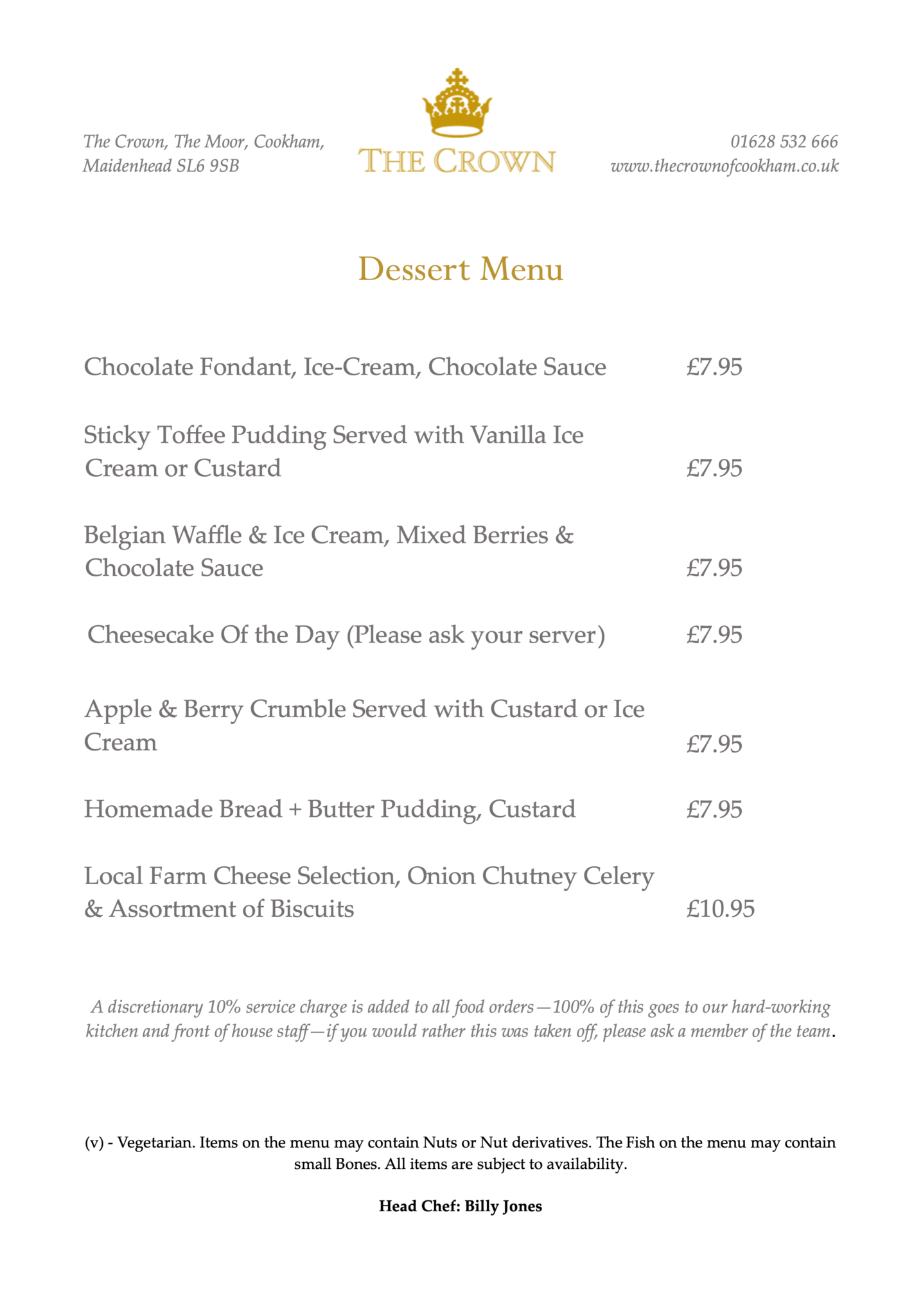 Menu – The Crown Of Cookham